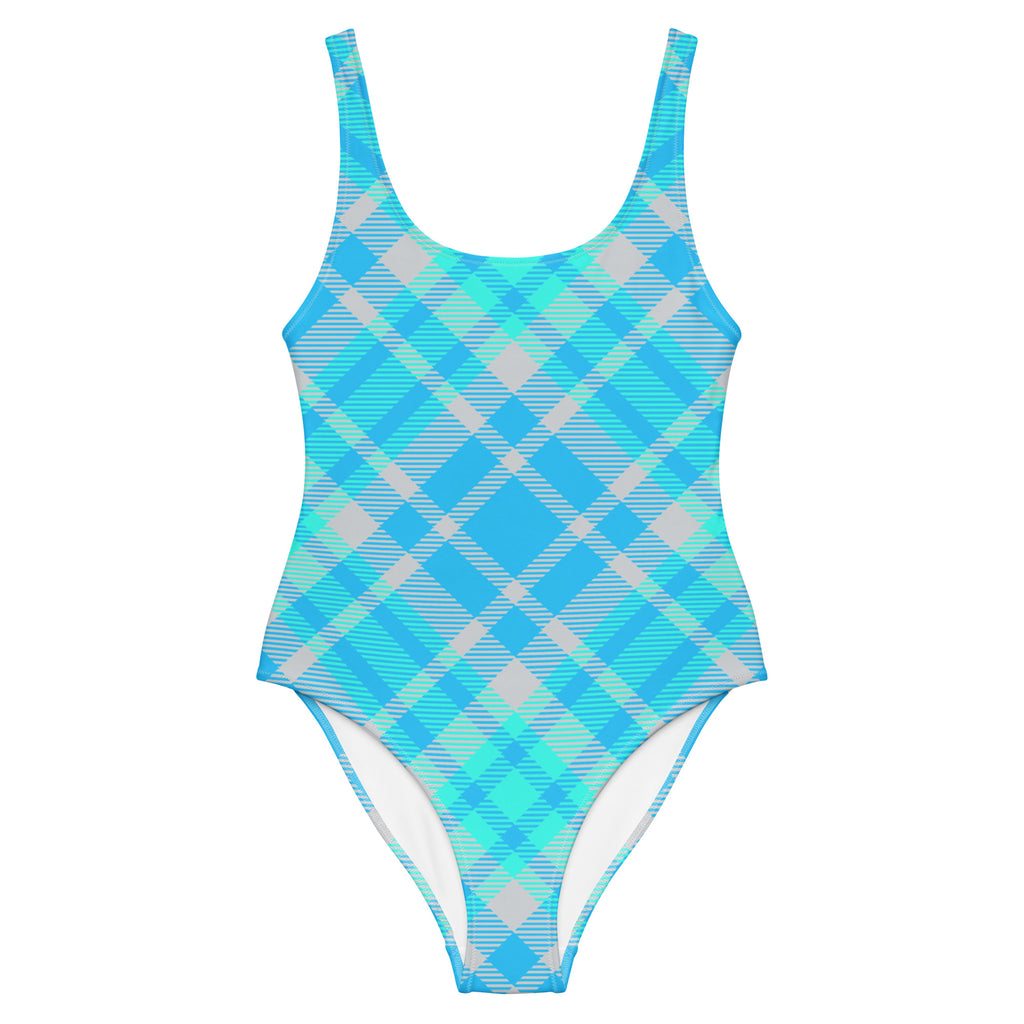 Sky Blue Plaid Texture One-Piece Swimsuit – Latina Rocks